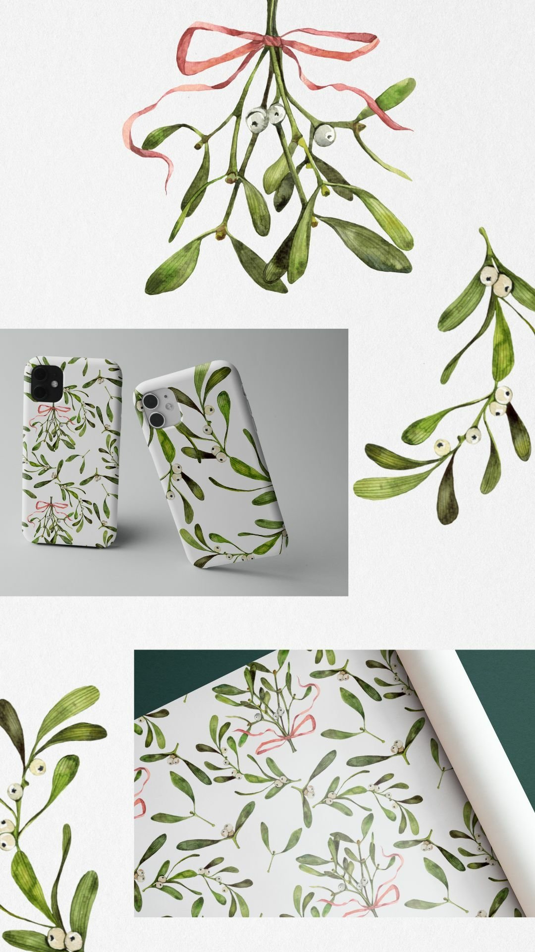 Mistletoe watercolor clipart Christmas png