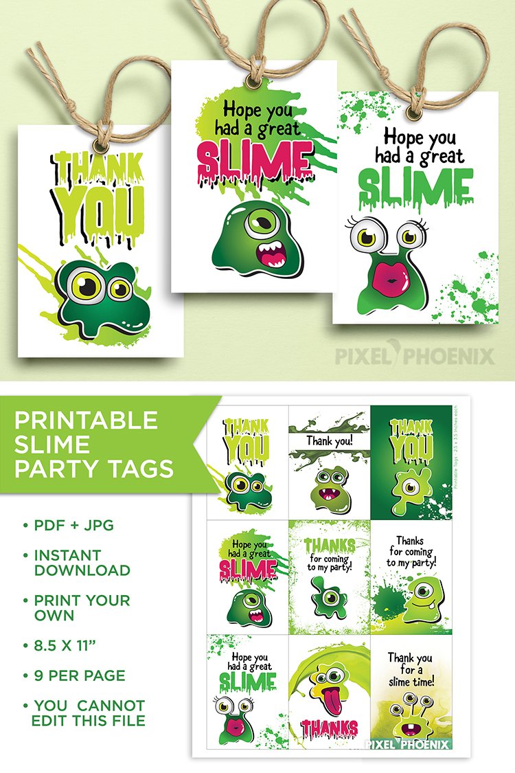 9 Printable Gift tags for your Slime Party
