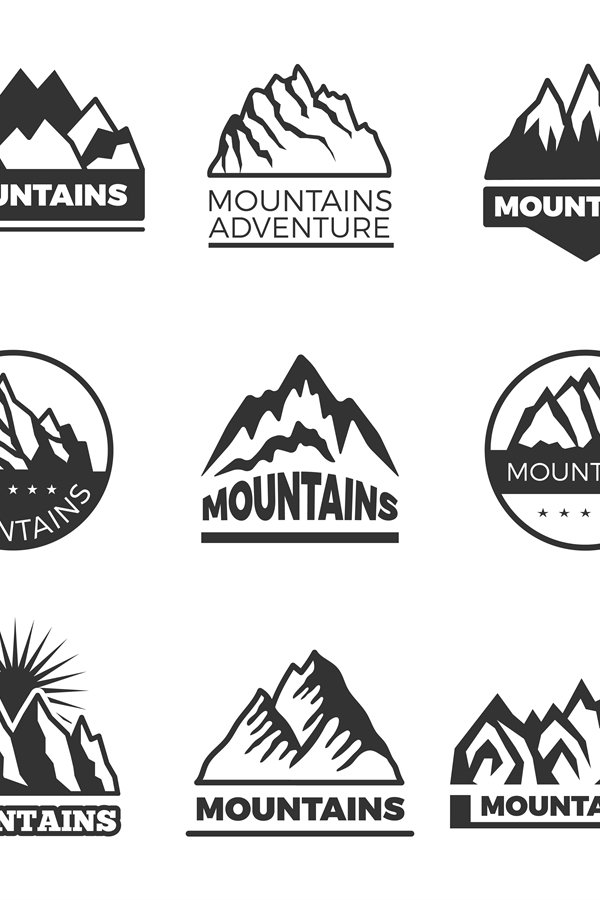 Labels set with different illustrations of mountains. Templa