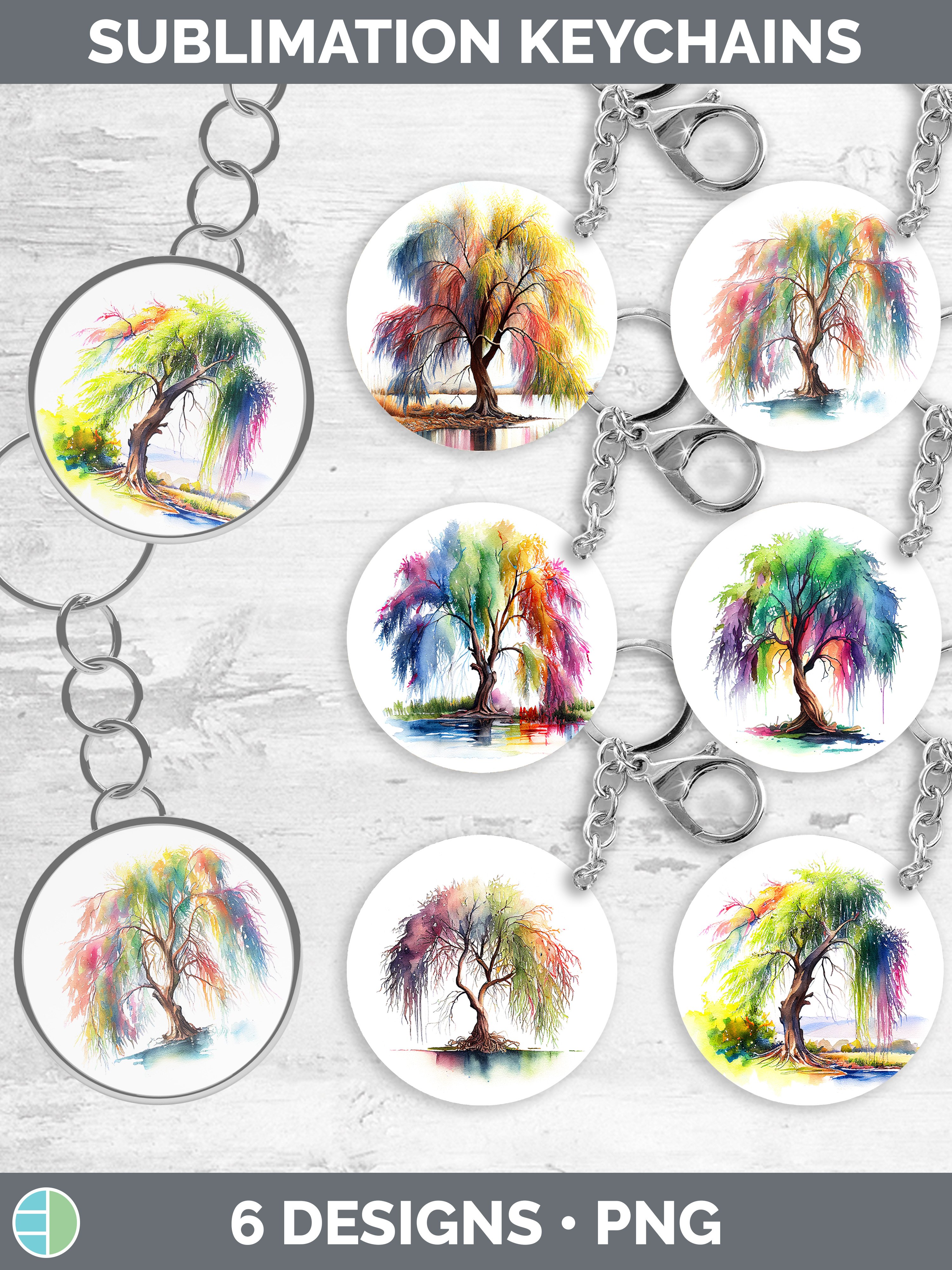 Rainbow Willow Trees Keychain | Sublimation Keyring Designs