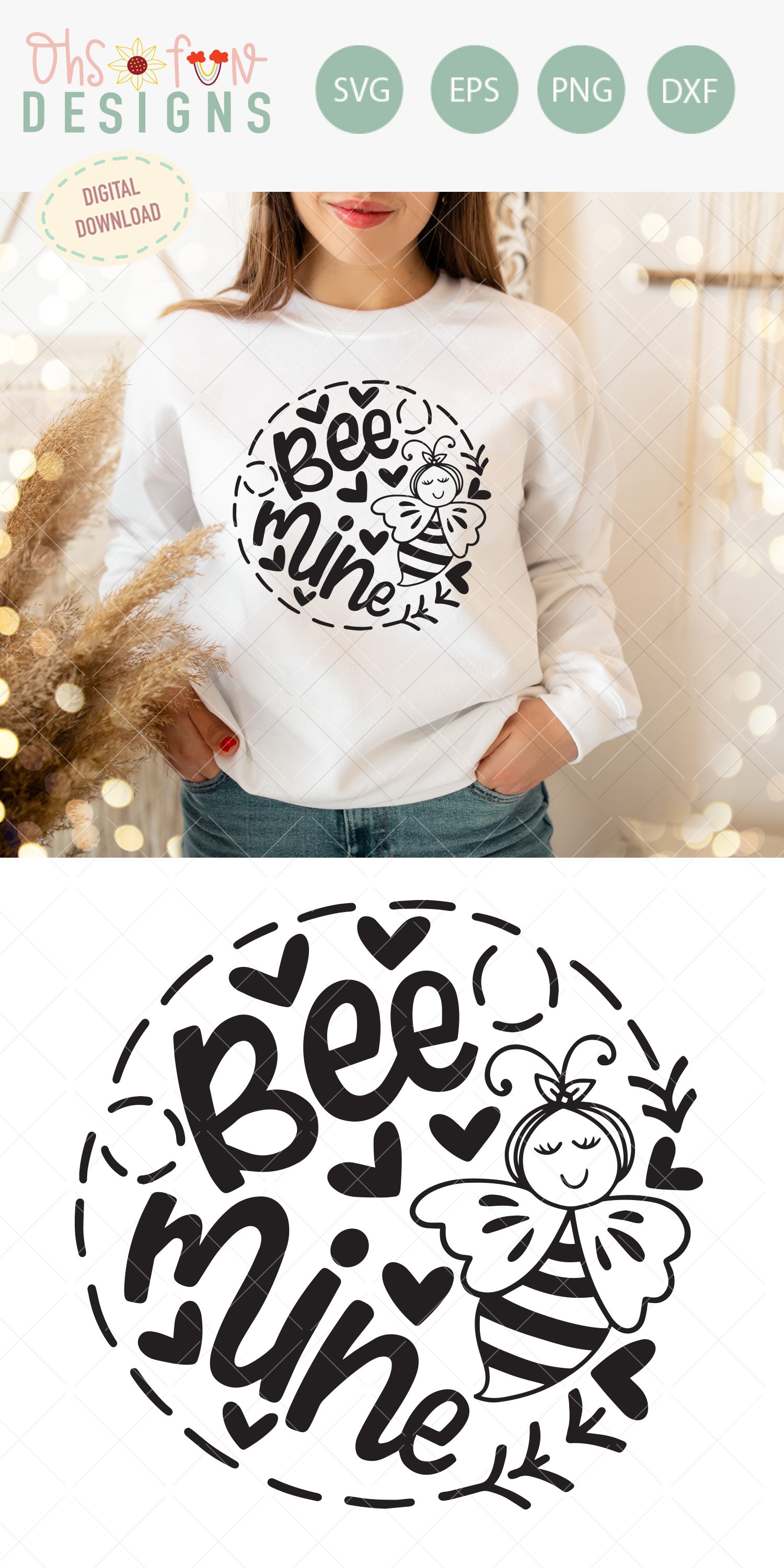 bee mine, valentine hand drawn SVG