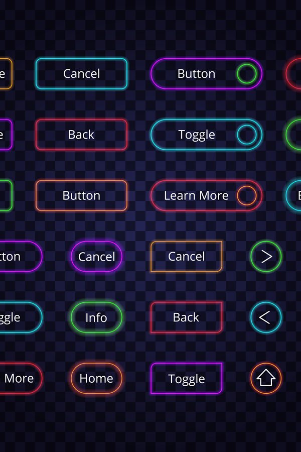 Glow buttons. Neon modern colored lighting web shopping icon