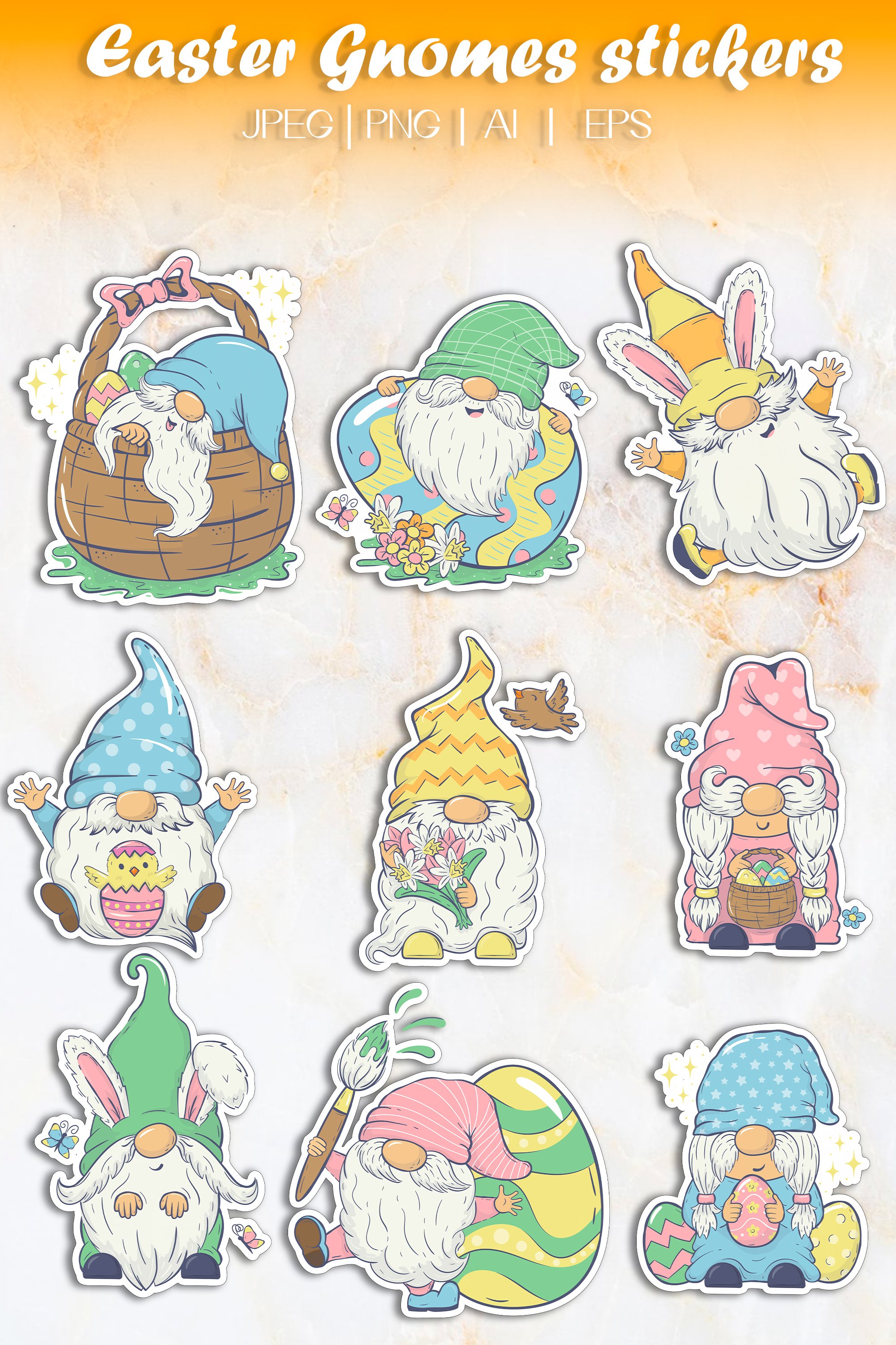 Cute Easter gnomes stickers | 9 spring gnome PNG