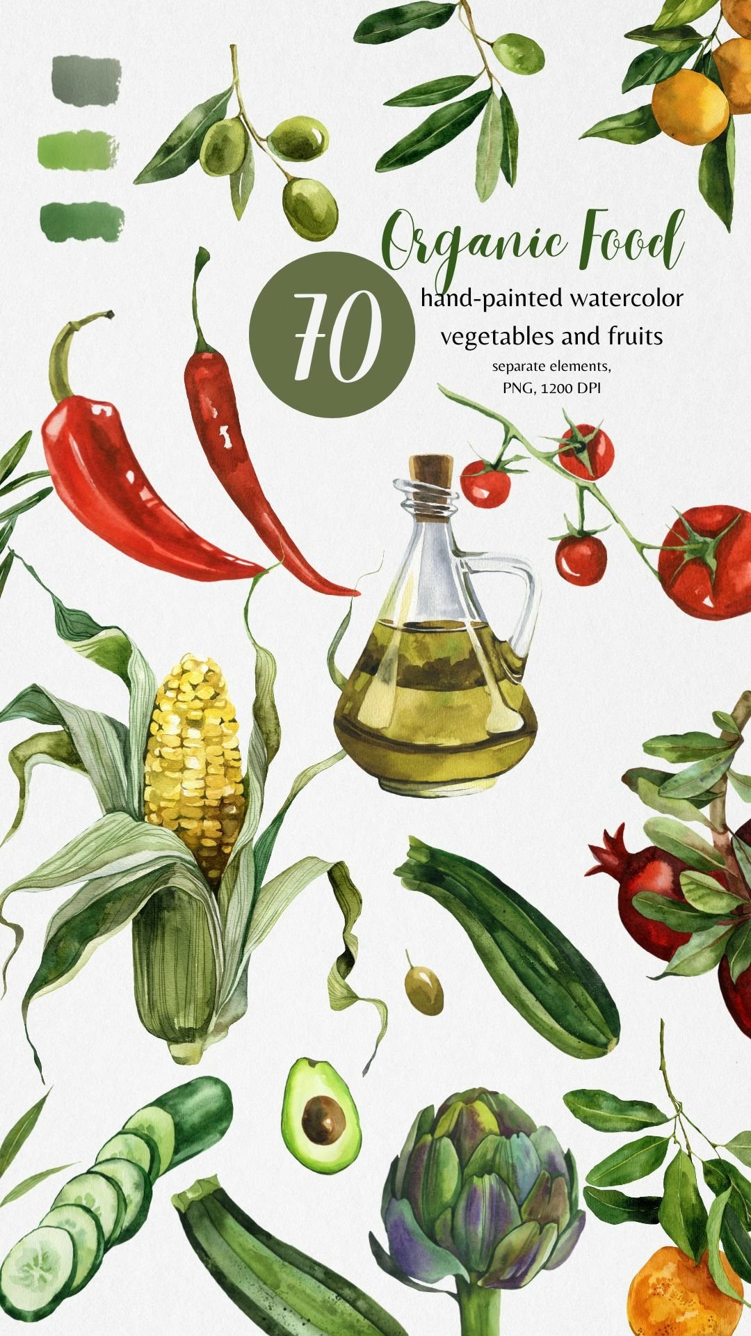 Organic Food: Watercolor Vegetables