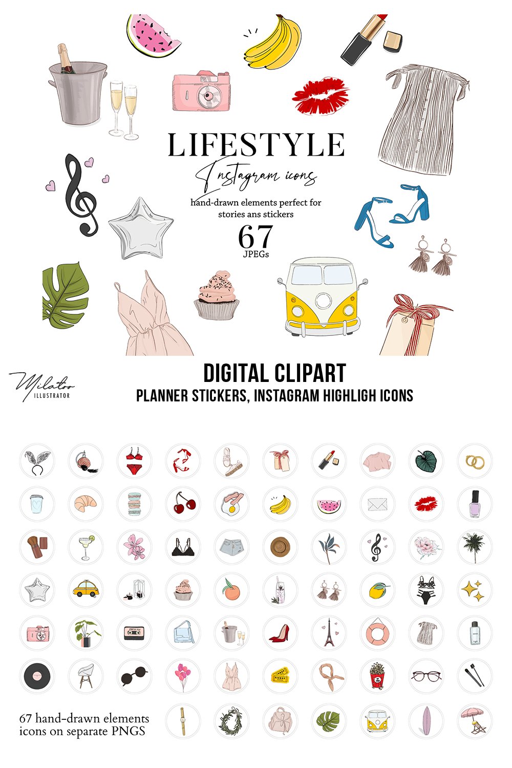 Fashion daily lifestyle blogger clipart Instagram icons
