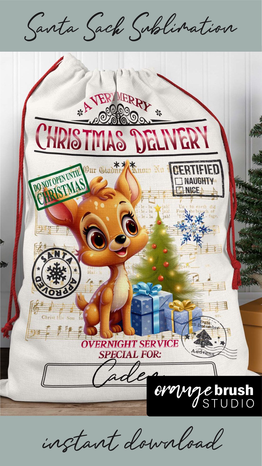 Santa Sack Sublimation Design, Christmas Gift Bag (2722959)