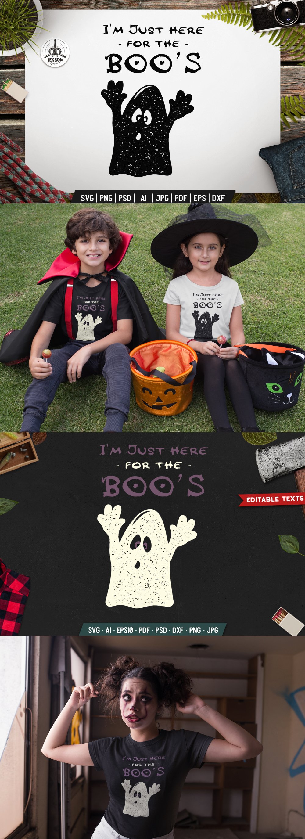 Ghost Boo Halloween Logo Design Retro Vector Badge SVG Cuts