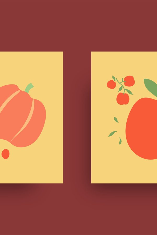 Fruit vegetables poster. Natural food shapes, color contempo
