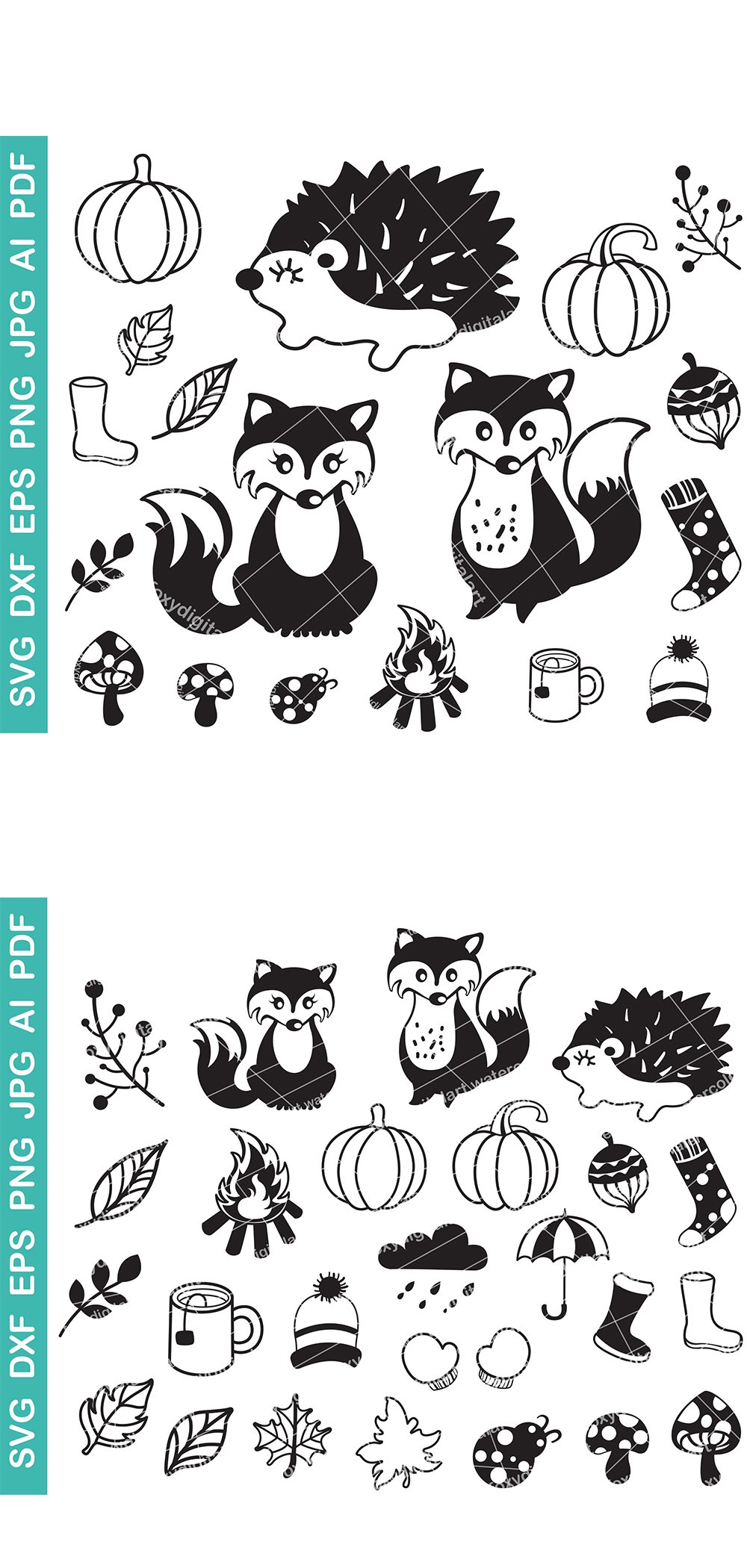 Thanksgiving Autumn Fall SVG with hedgehog and fox clipart