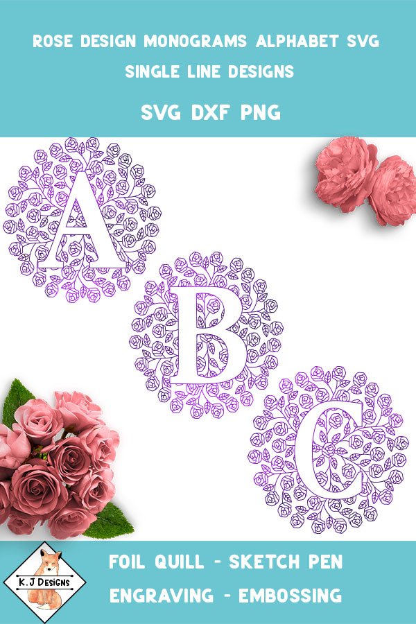 Rose Monograms Alphabet SVG Foil Quill | Single Line Design