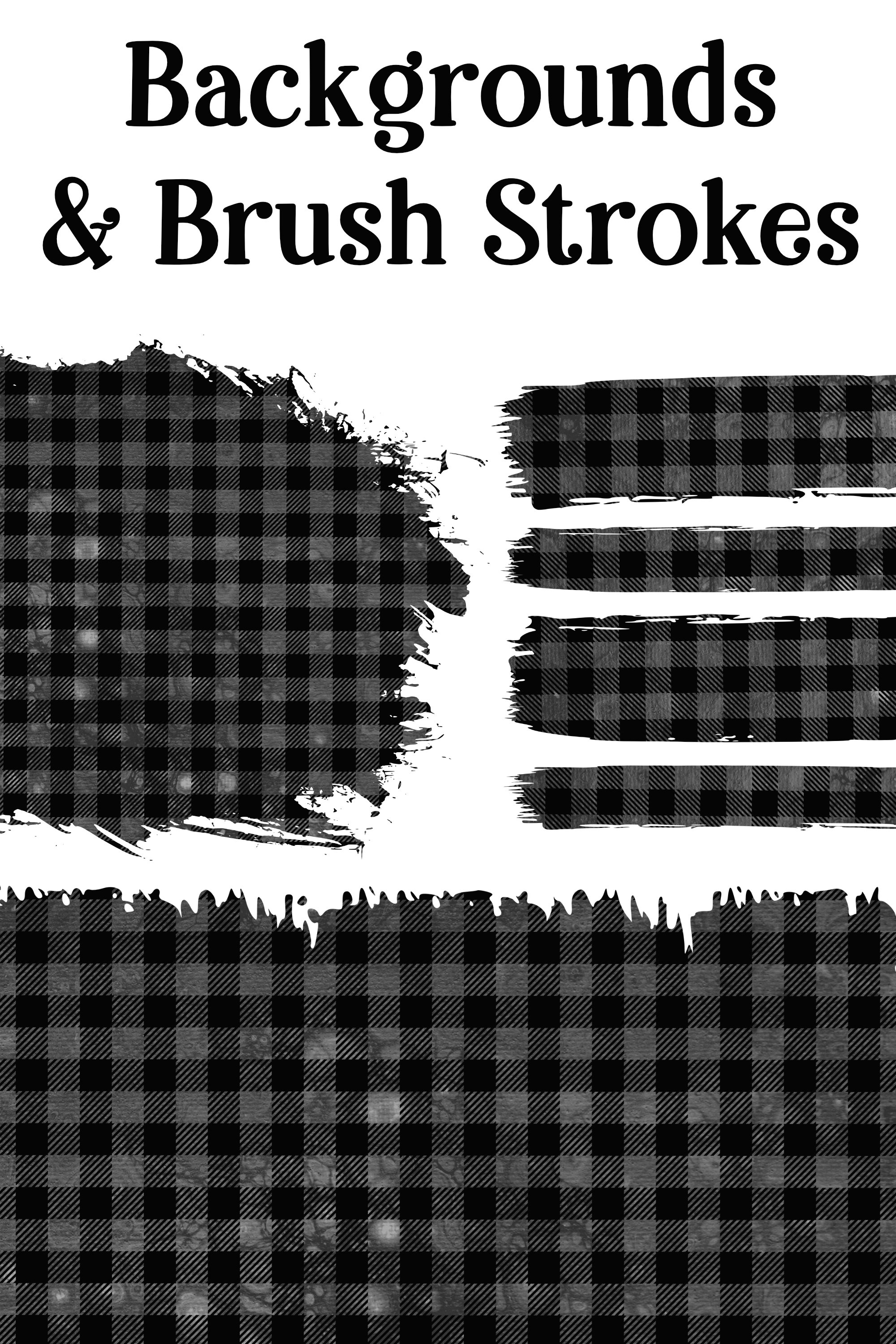 Distressed Grey Buffalo Plaid Backgrounds and Brush Strokes