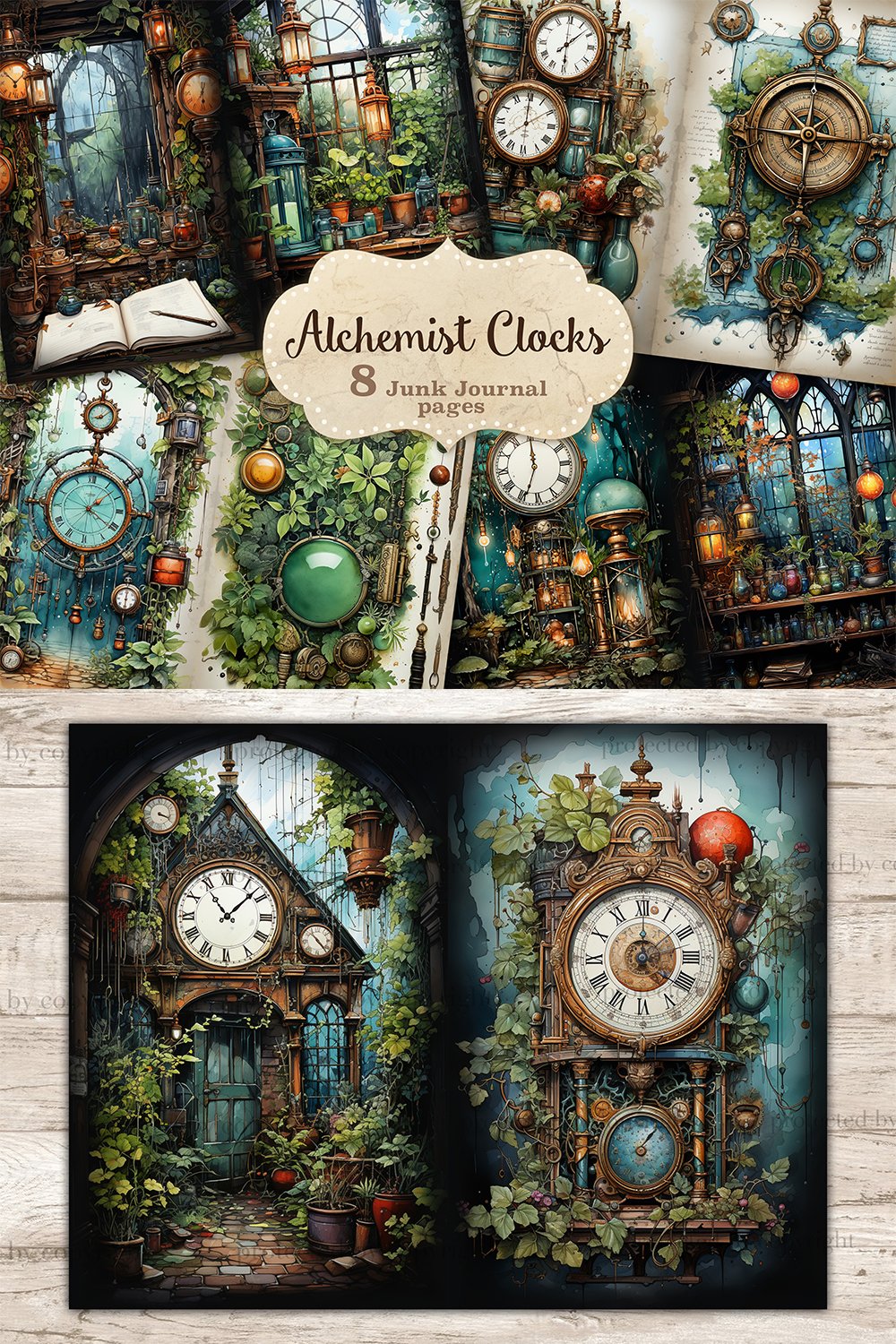 Alchemist Clocks Junk Journal Pages | Apothecary Ephemera