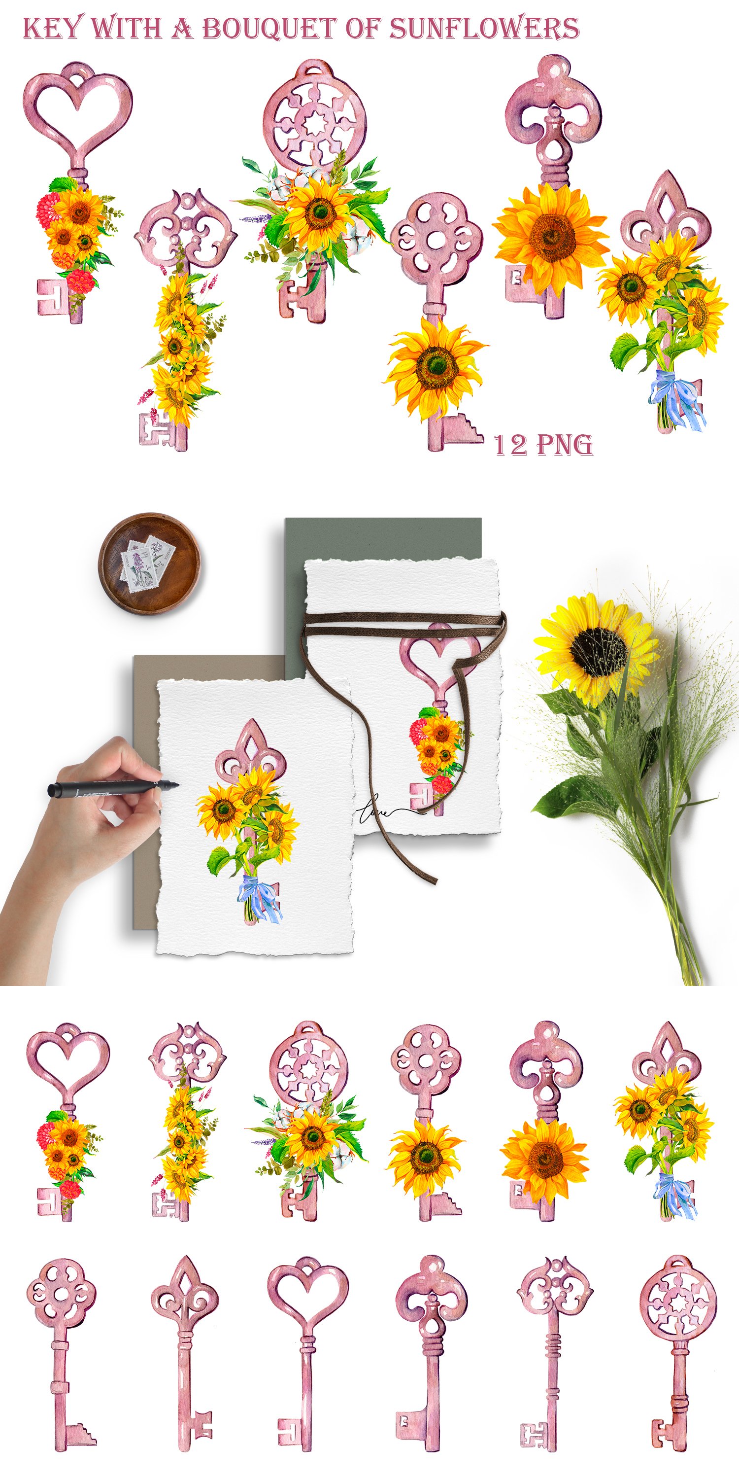 Key with sunflowers bouquet sublimation (2442470)