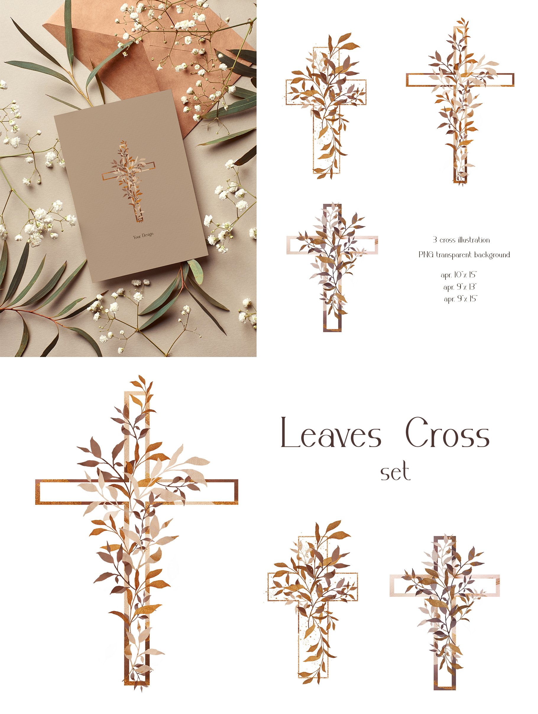 Leaves Cross and Wreath Arrangements Set