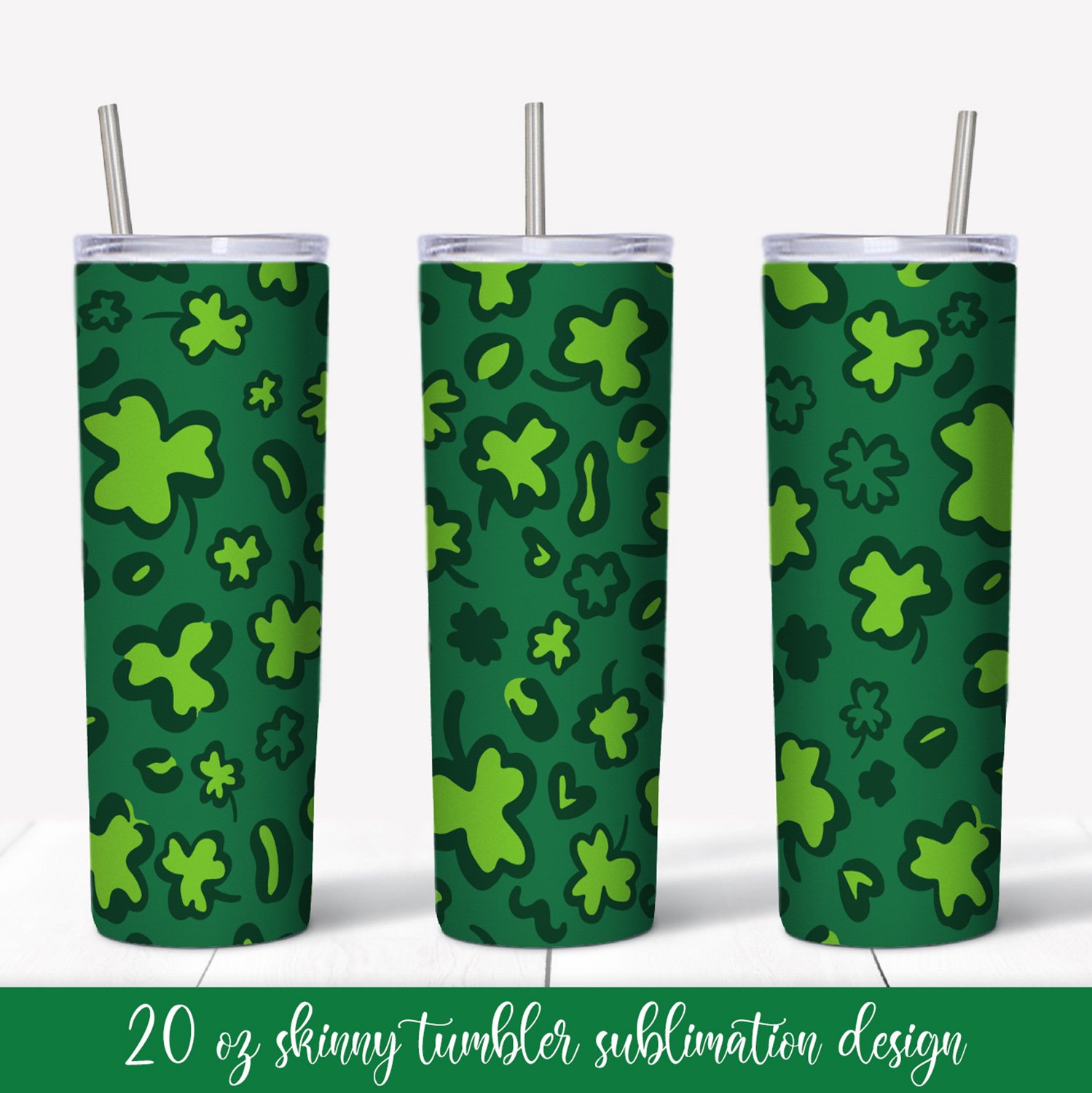 St. Patricks Day Tumbler Sublimation. Green Clover Leopard