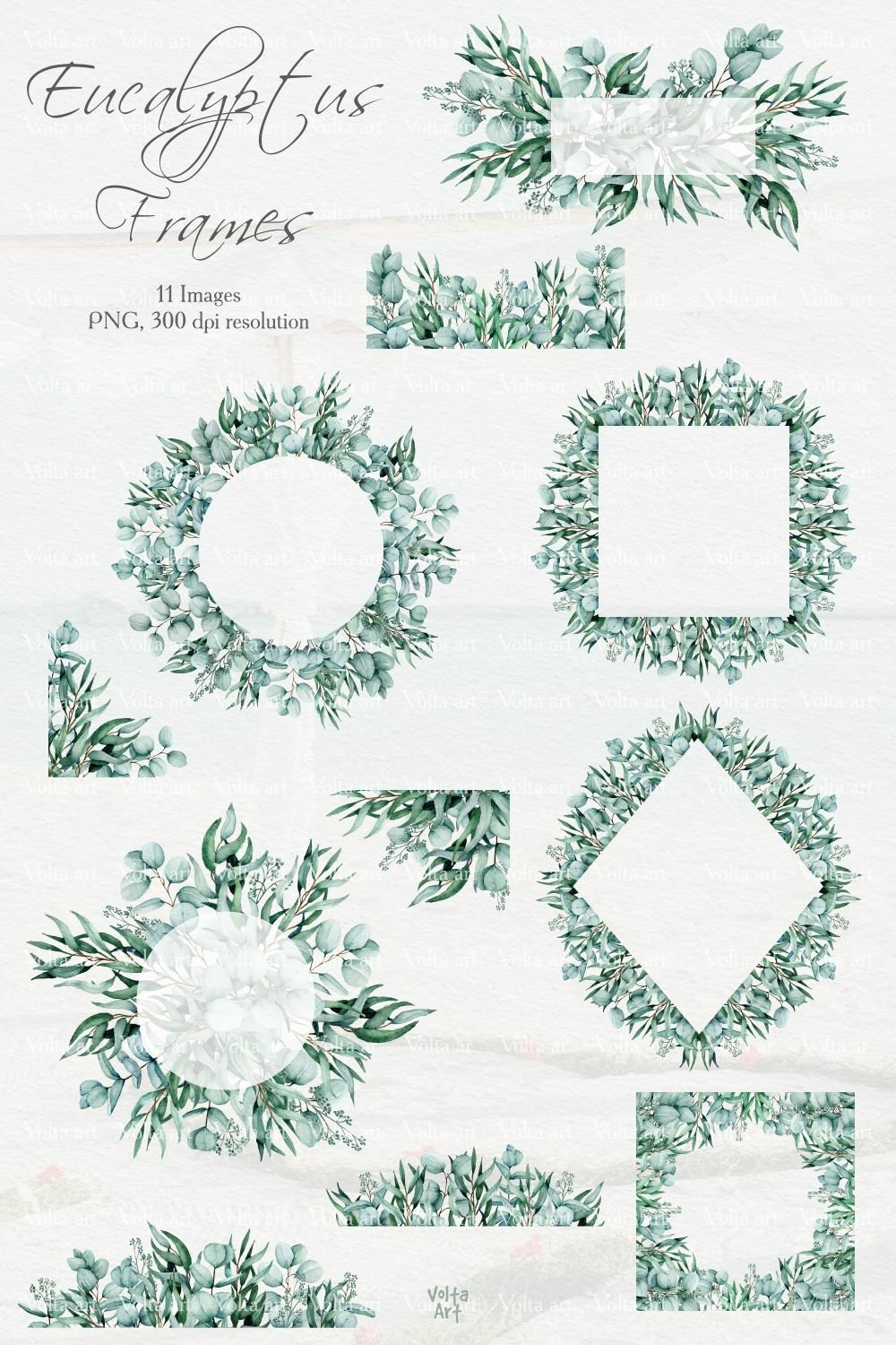 Watercolor Eucalyptus Frame Bundle, Tropical Branches Border