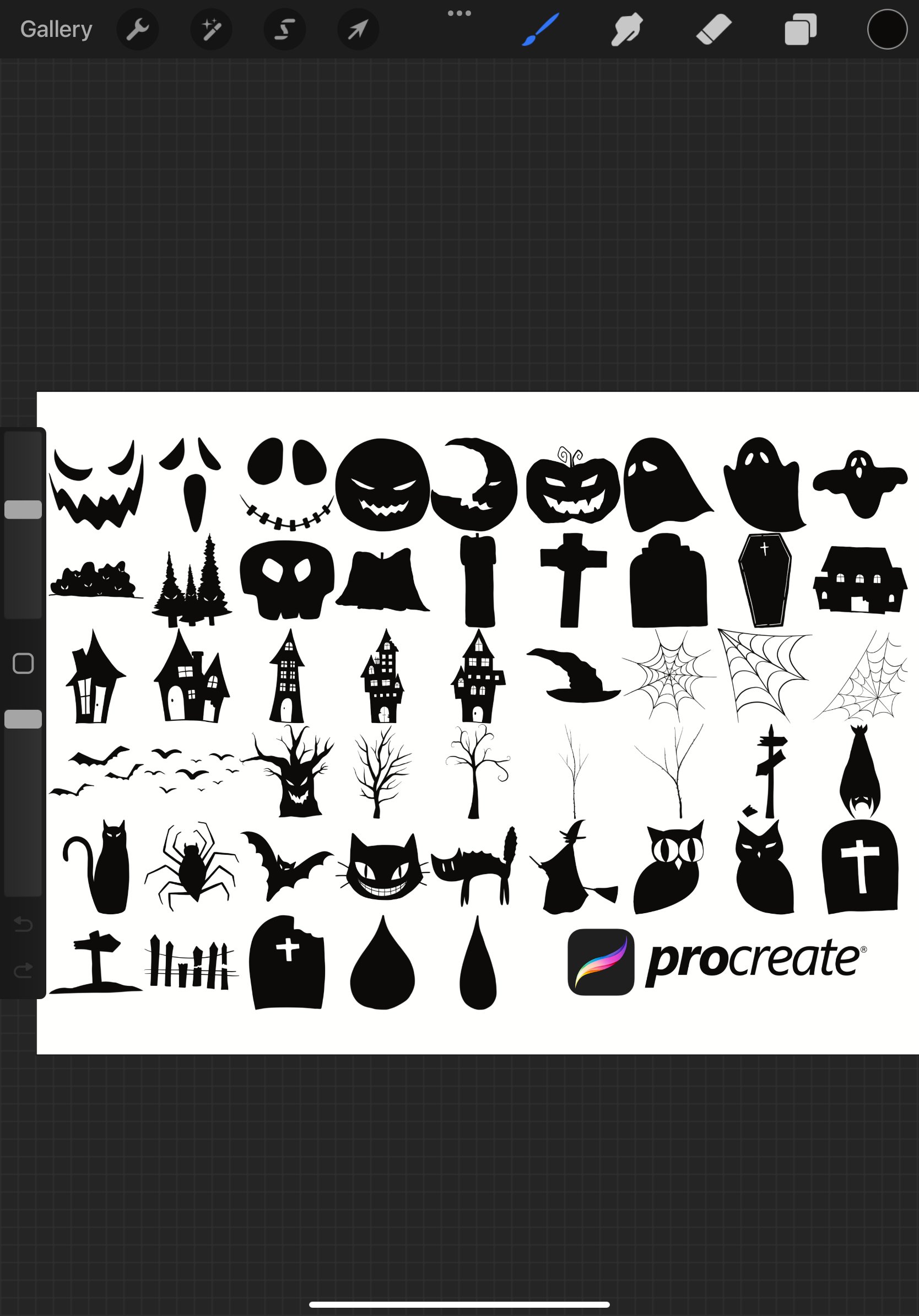 Halloween Elements Set 4 Procreate Brush Stamps, 50 Elements