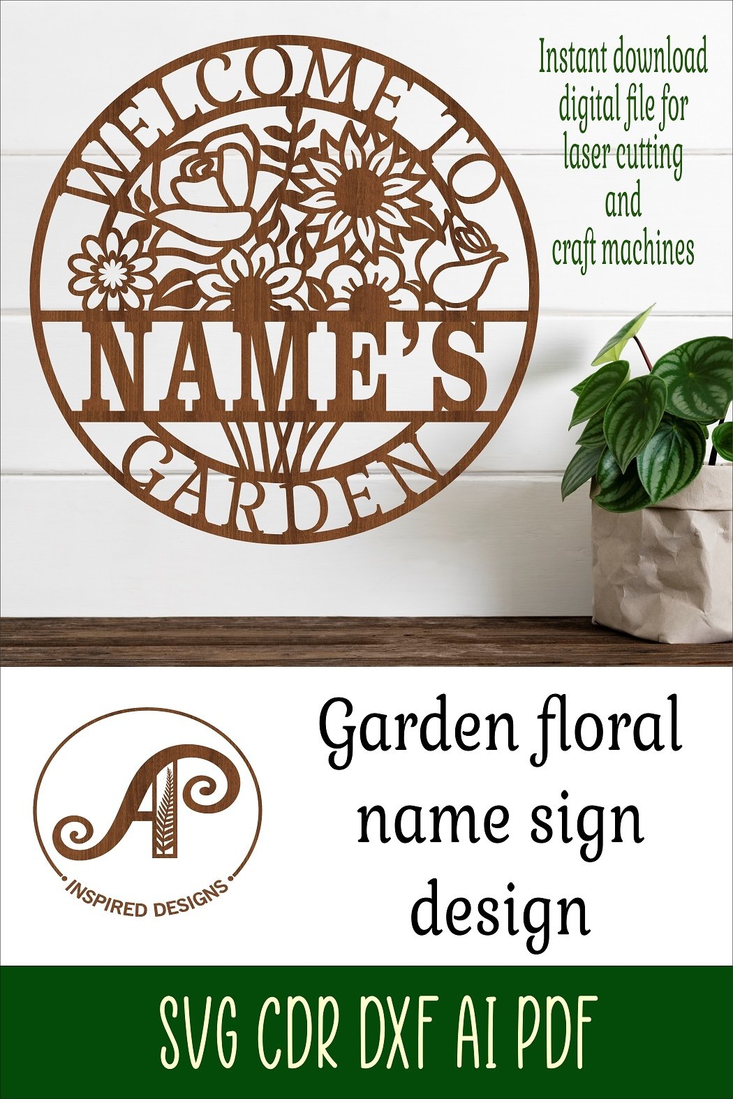 Garden bouquet sign svg laser cut template