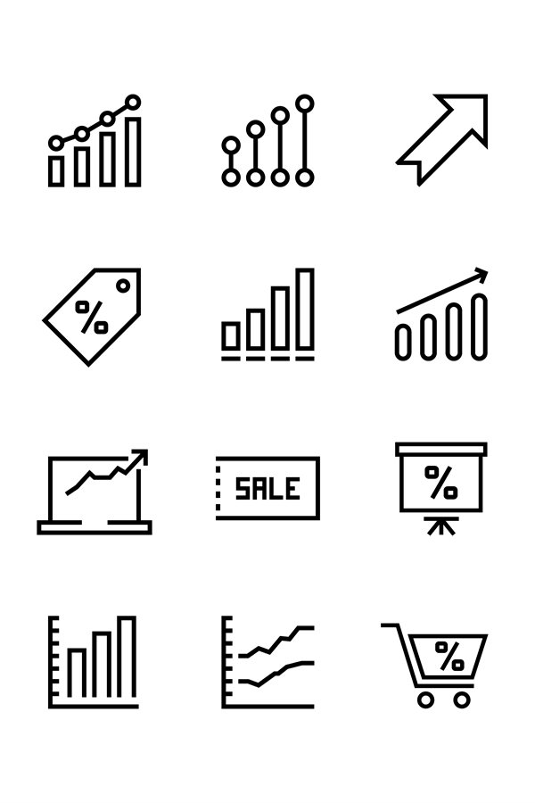 Sale graph line icons. Marketing business progress, dollar c