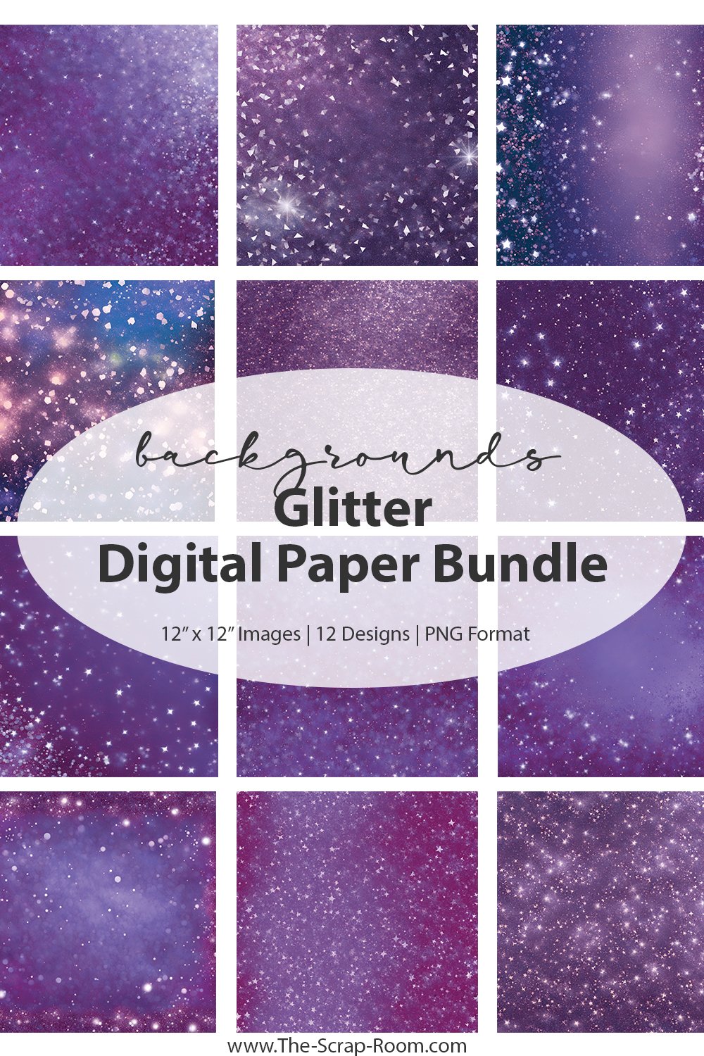 Digital Paper, printable: Purple Glitter Digital Paper Pack