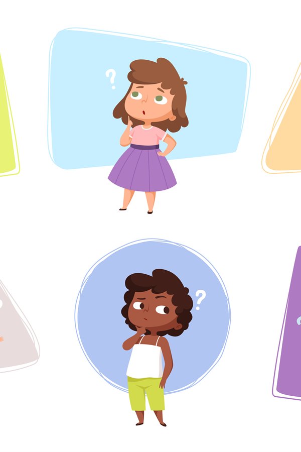 Thinking kids. Children asking question expression and quest