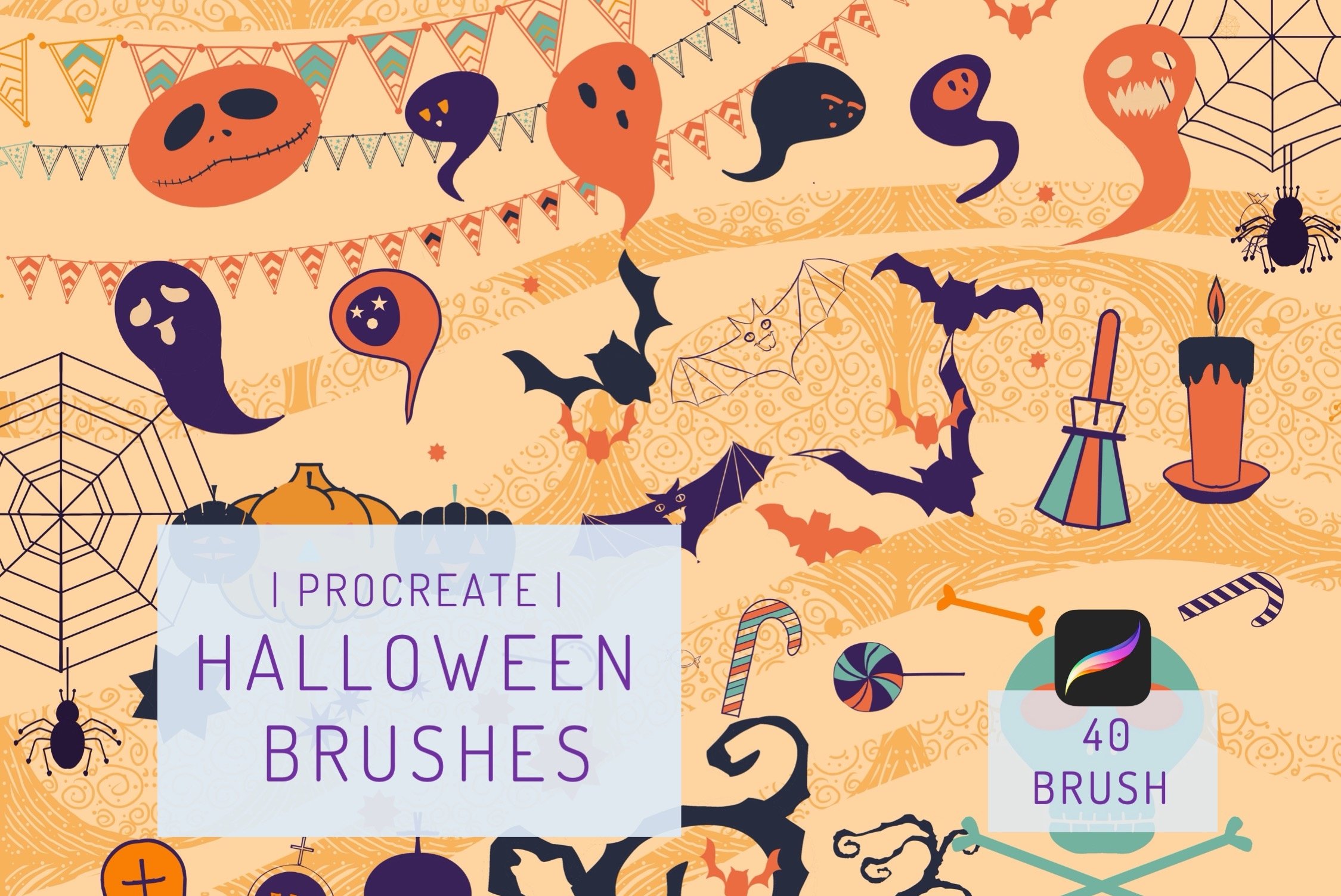 40 Procreate Halloween Stamp Brushes Bundle