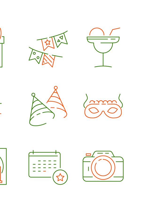Party celebration icons. Fun events birthday games symbols f