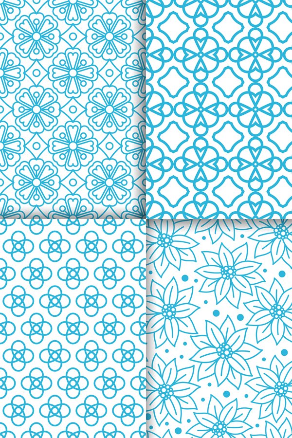 Simple floral blue color pattern set