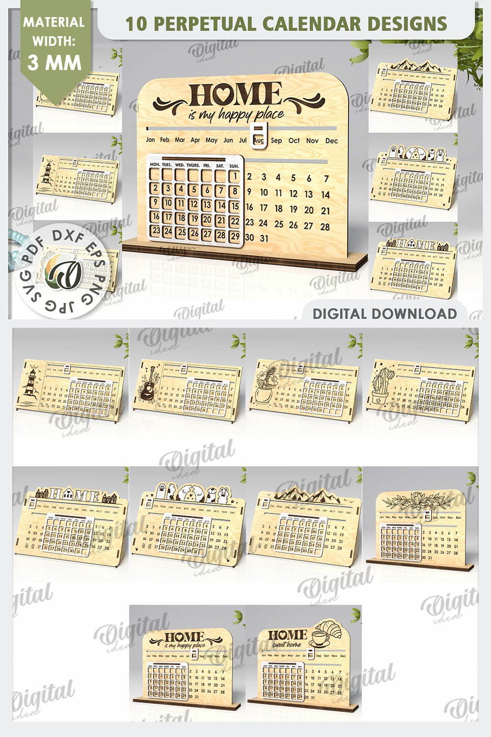 Perpetual Calendars Laser Cut Bundle. Wooden Calendars SVG