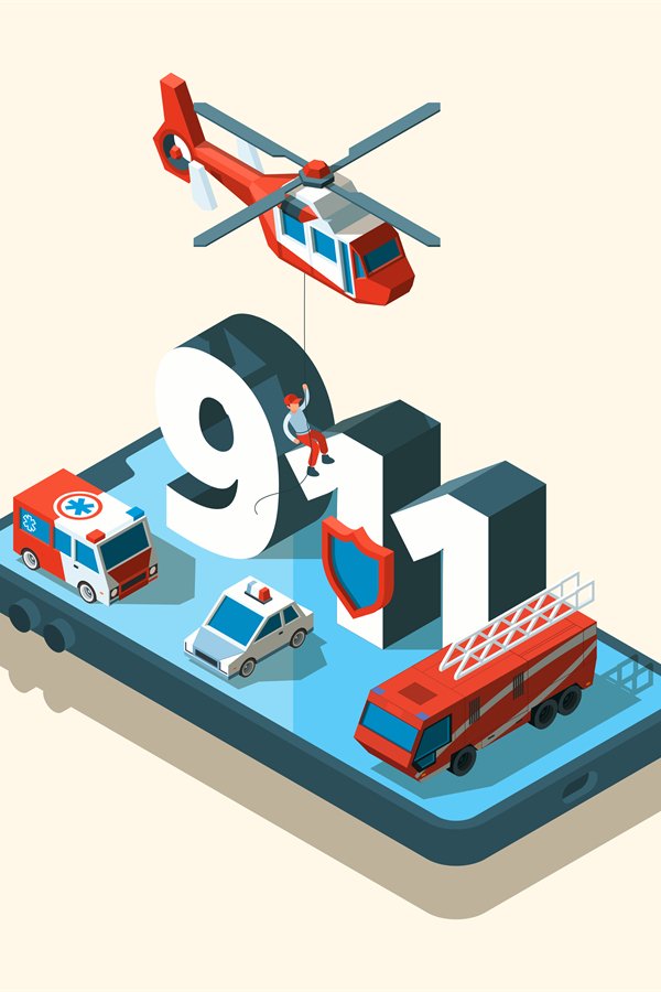 Emergency vehicles isometric. Safety urban transport 911 car