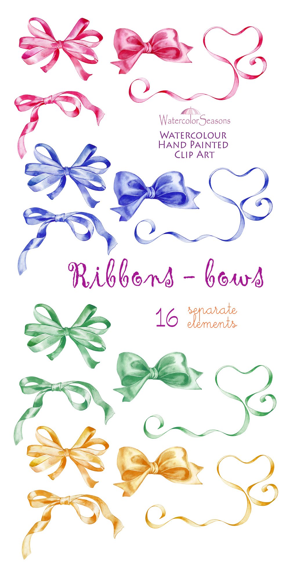 Multicolor set bows, ribbons, design elements, DIY Printable