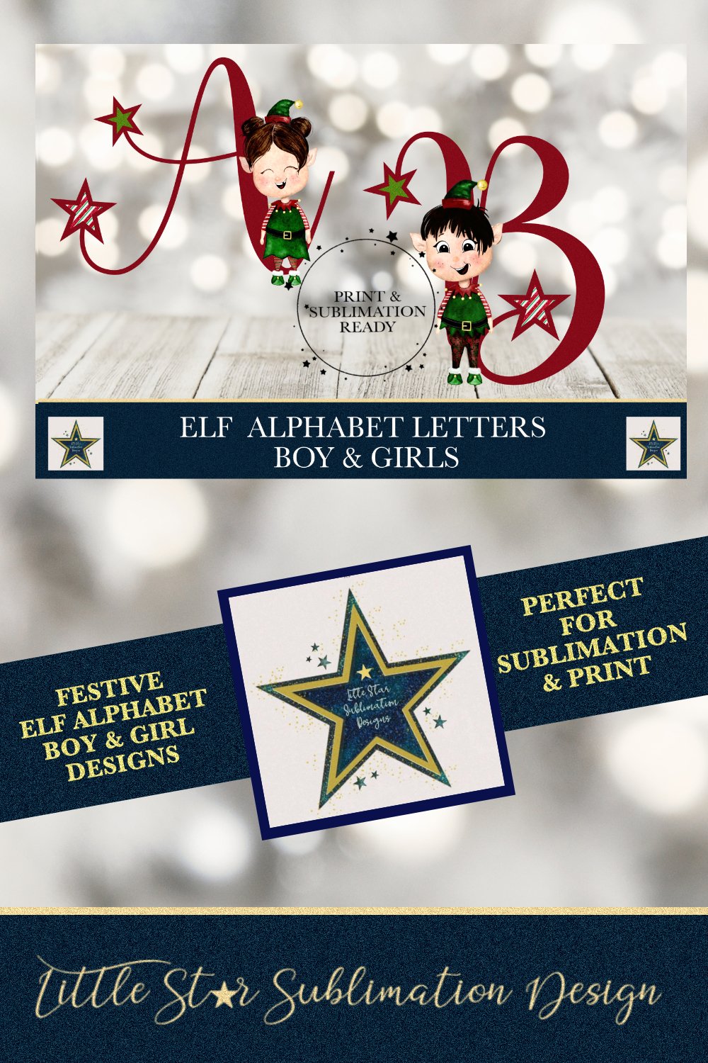Elf Boy and Girl Full A- Z Alphabet Letters Christmas