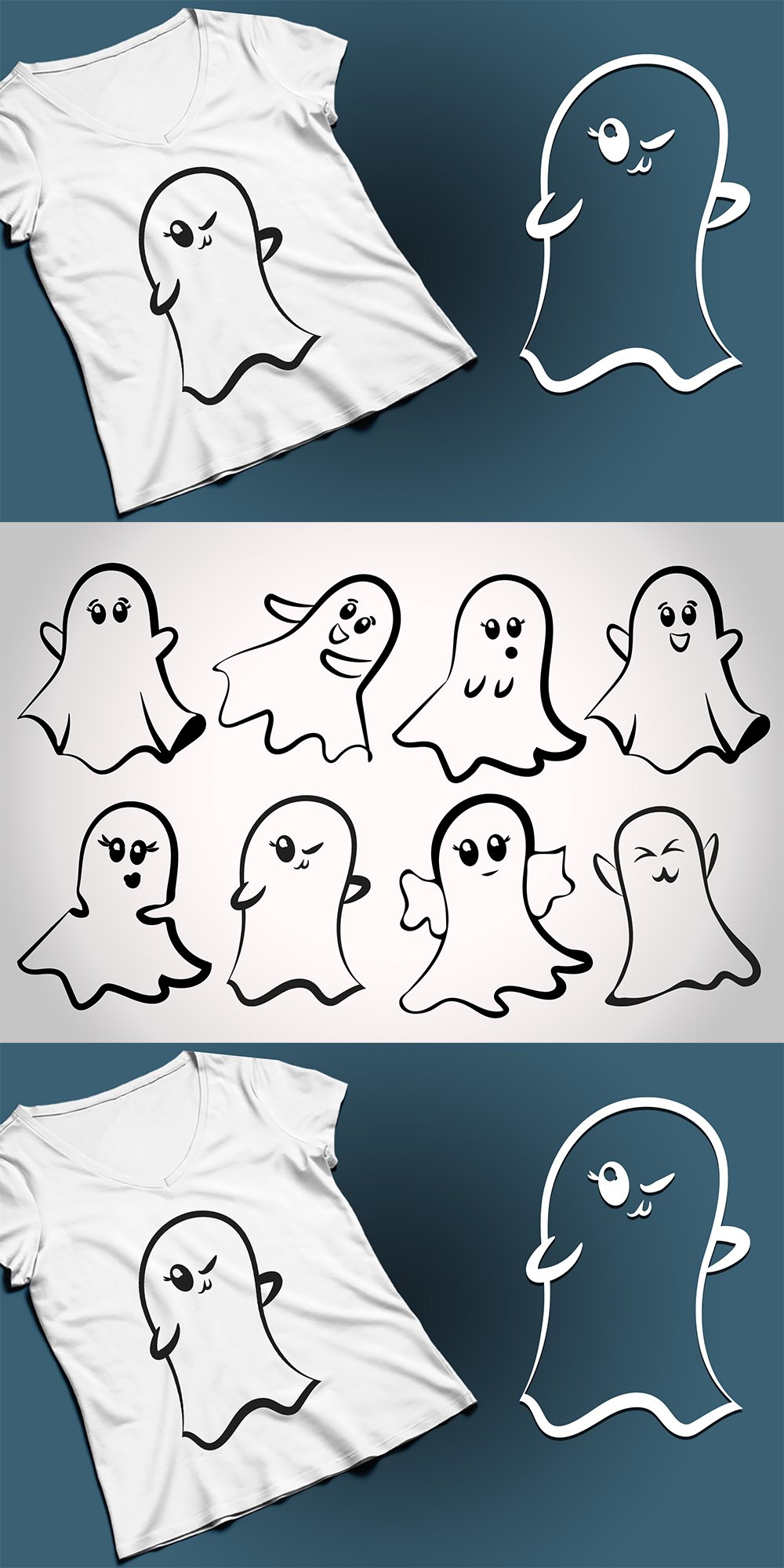 Cute Funny Halloween Ghost Bundle SVG PNG (2144559)