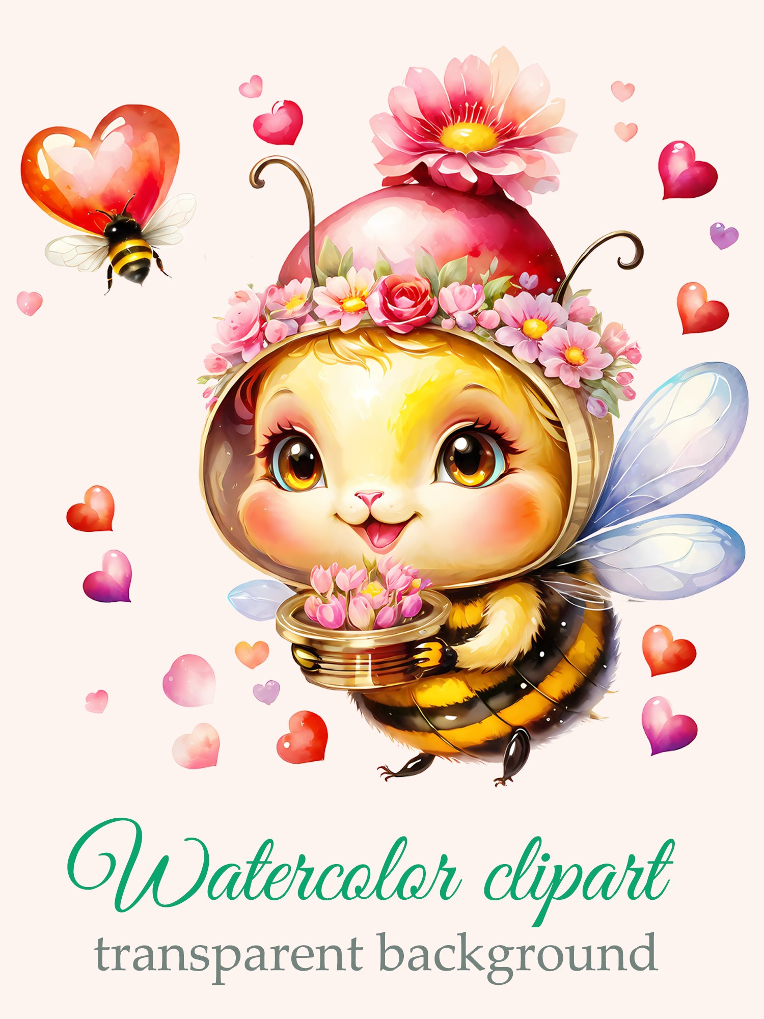Watercolor Spring Bee Clipart, Bee watercolor painting, PNG,