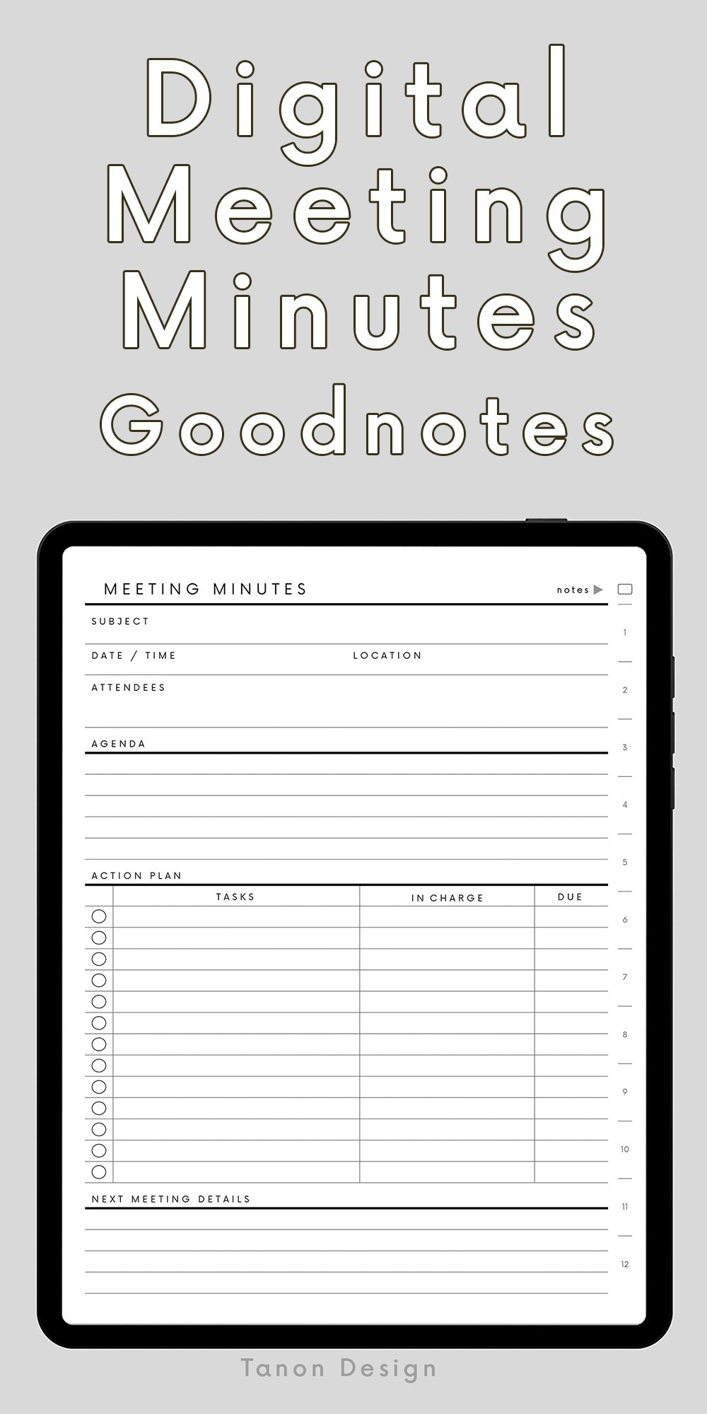 US Letter Meeting Minutes, Meeting Notes, Meeting Goodnotes