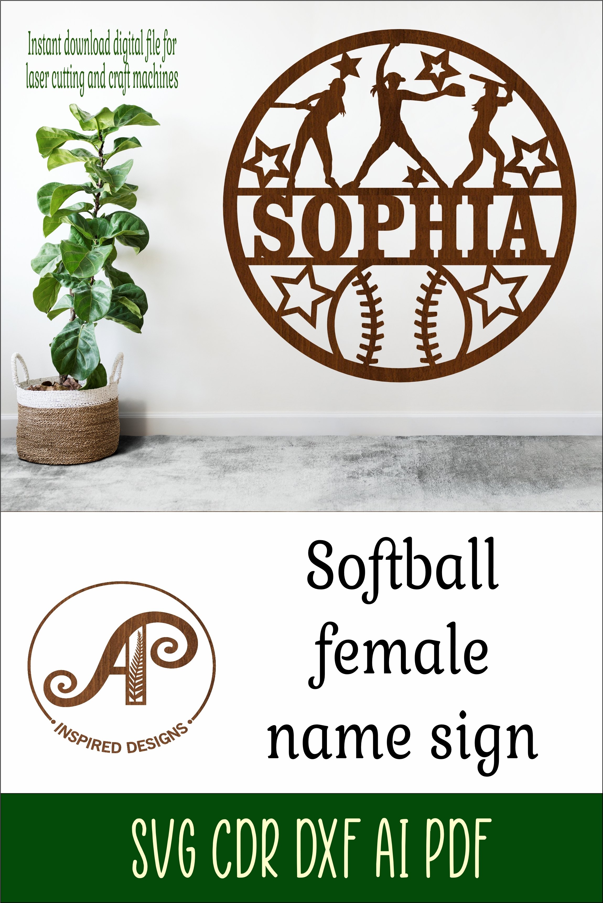Softball female name sign svg laser cut template