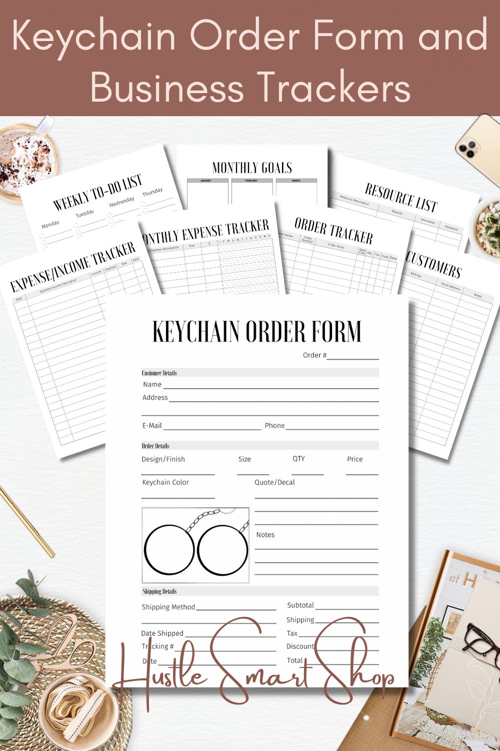 Keychain Order Form PDF Gray Bundle Planner Printables