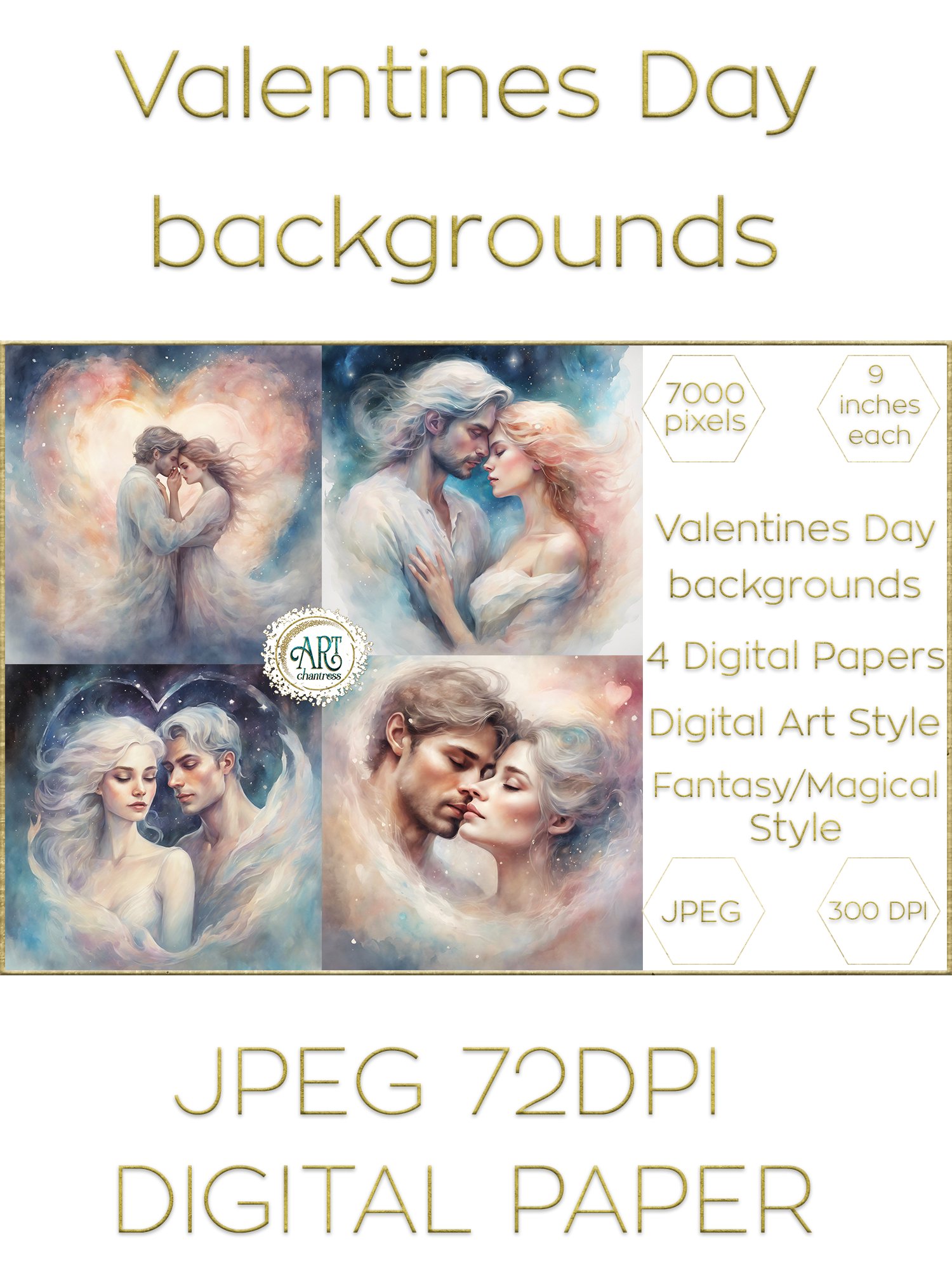 Fantasy Sweet Couples Valentines Day Digital Papers Vintage