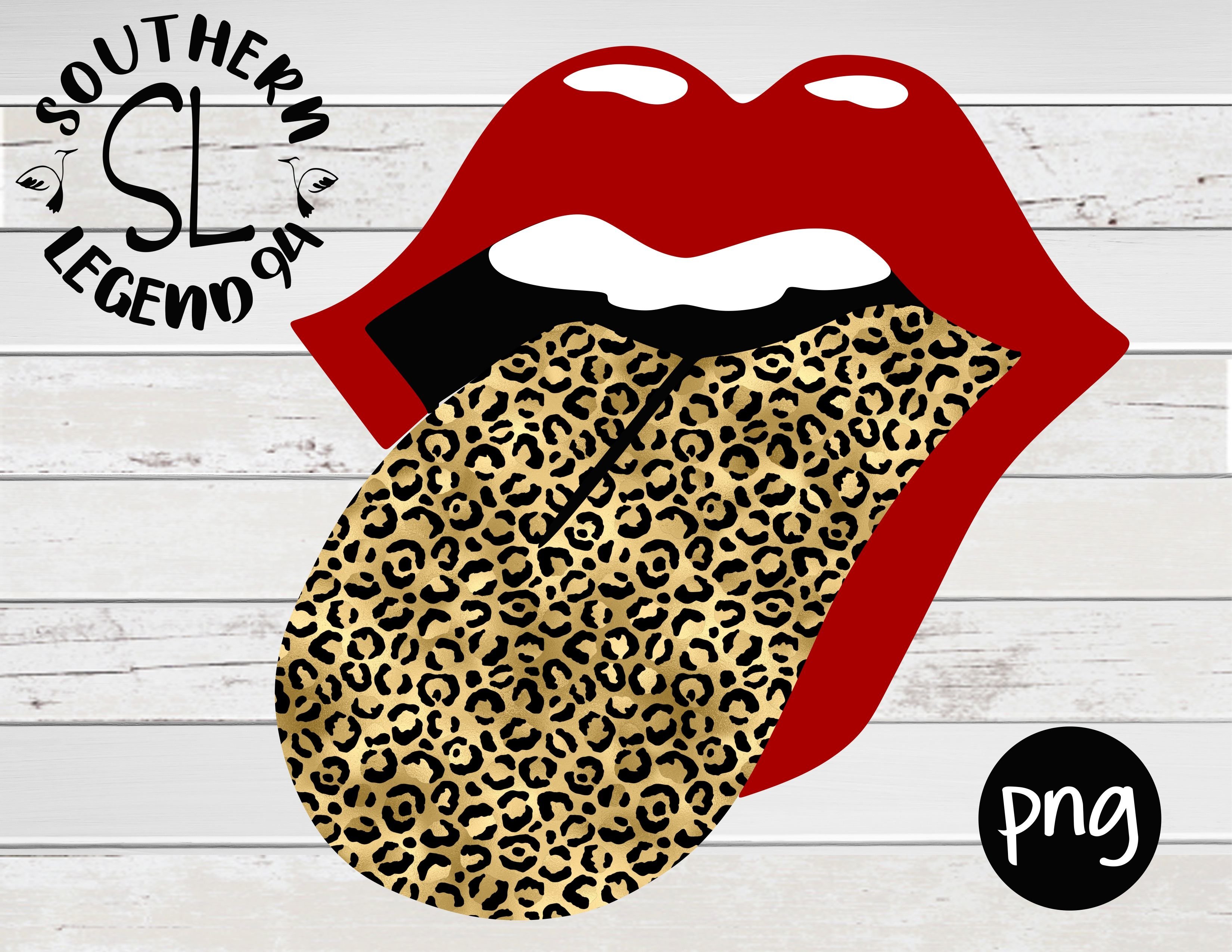 Red Lips Gold Foil Leopard Print Tongue (852415)