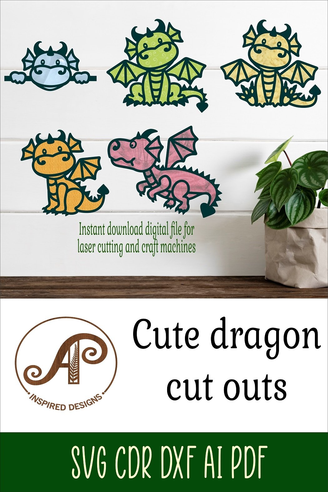 Cute Dragon laser cut file shapes. 5 two layer shapes