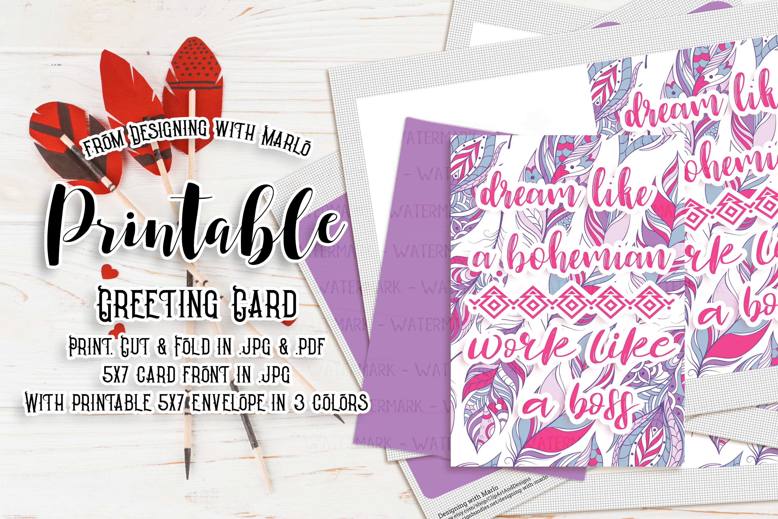 Dream like a Bohemian Work Like a Boss - Printable Card