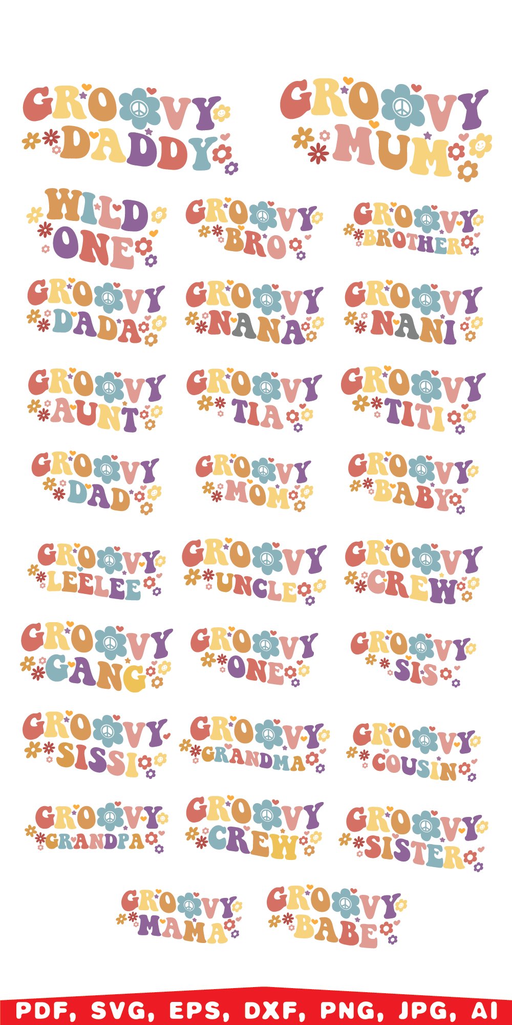 Groovy family svg bundle, mom svg, retro family svg