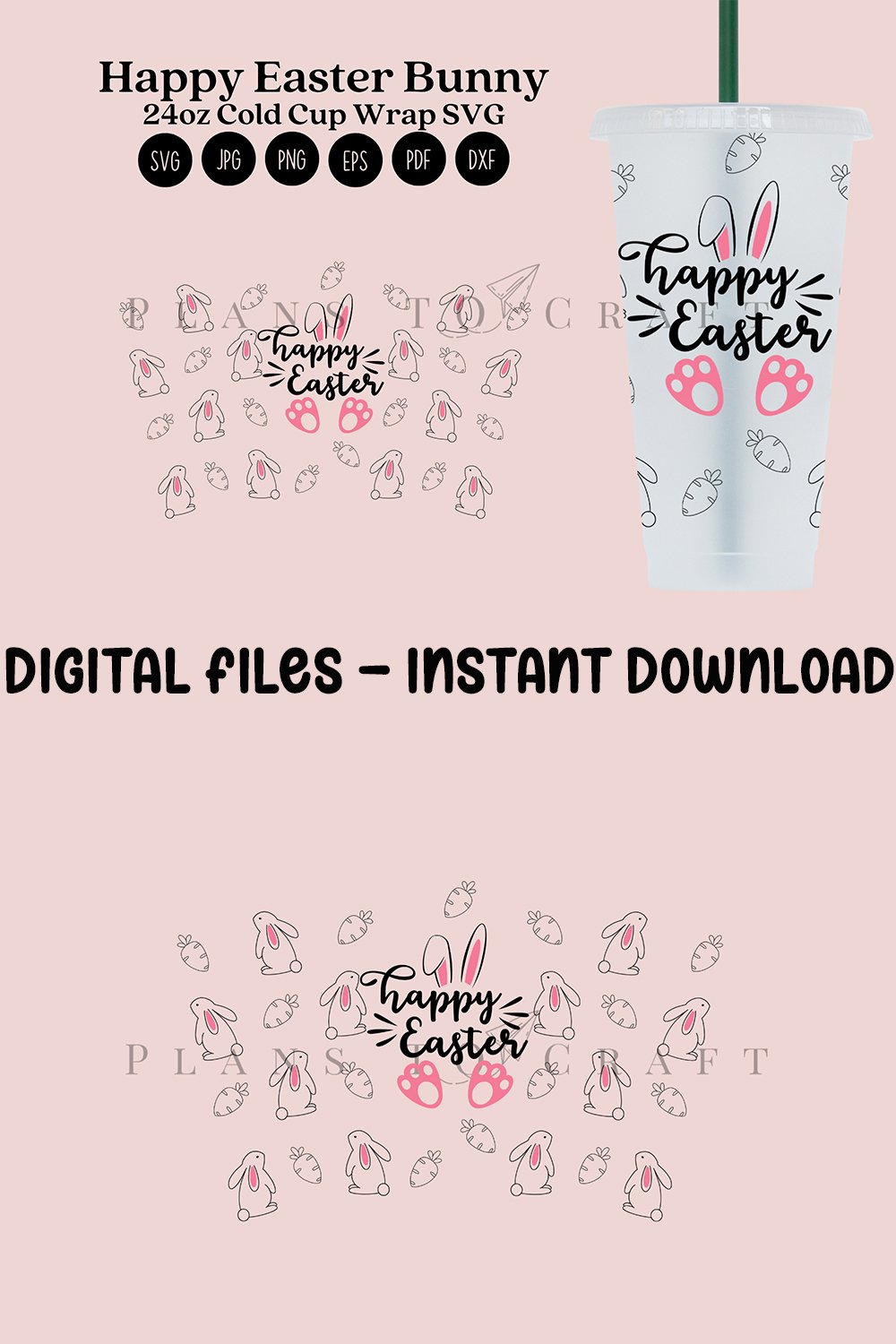 Happy Easter Bunny starbucks 24oz cold cup wrap