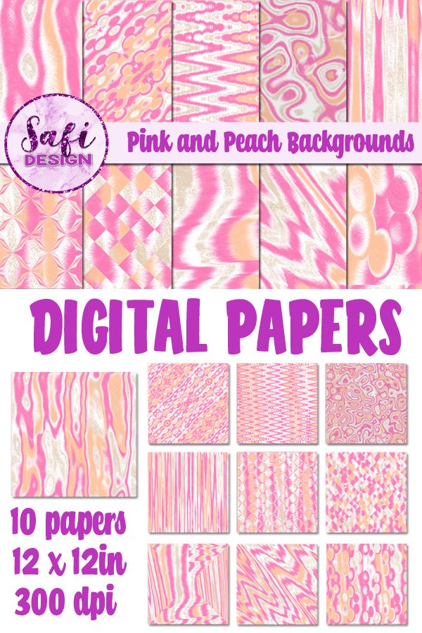 Digital Paper - Pink and Peach Backgrounds