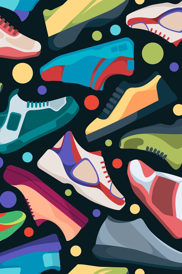 Sneakers pattern. Textile design with athletic streetwear sn