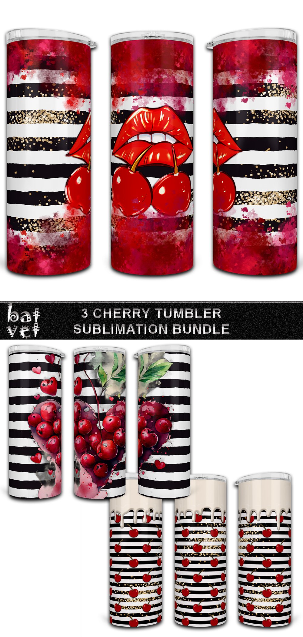 Cherry Tumbler Bundle | Cherry Sublimation Tumbler PNG Print