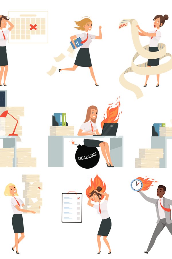 Deadline characters. Business overworked people directors ma