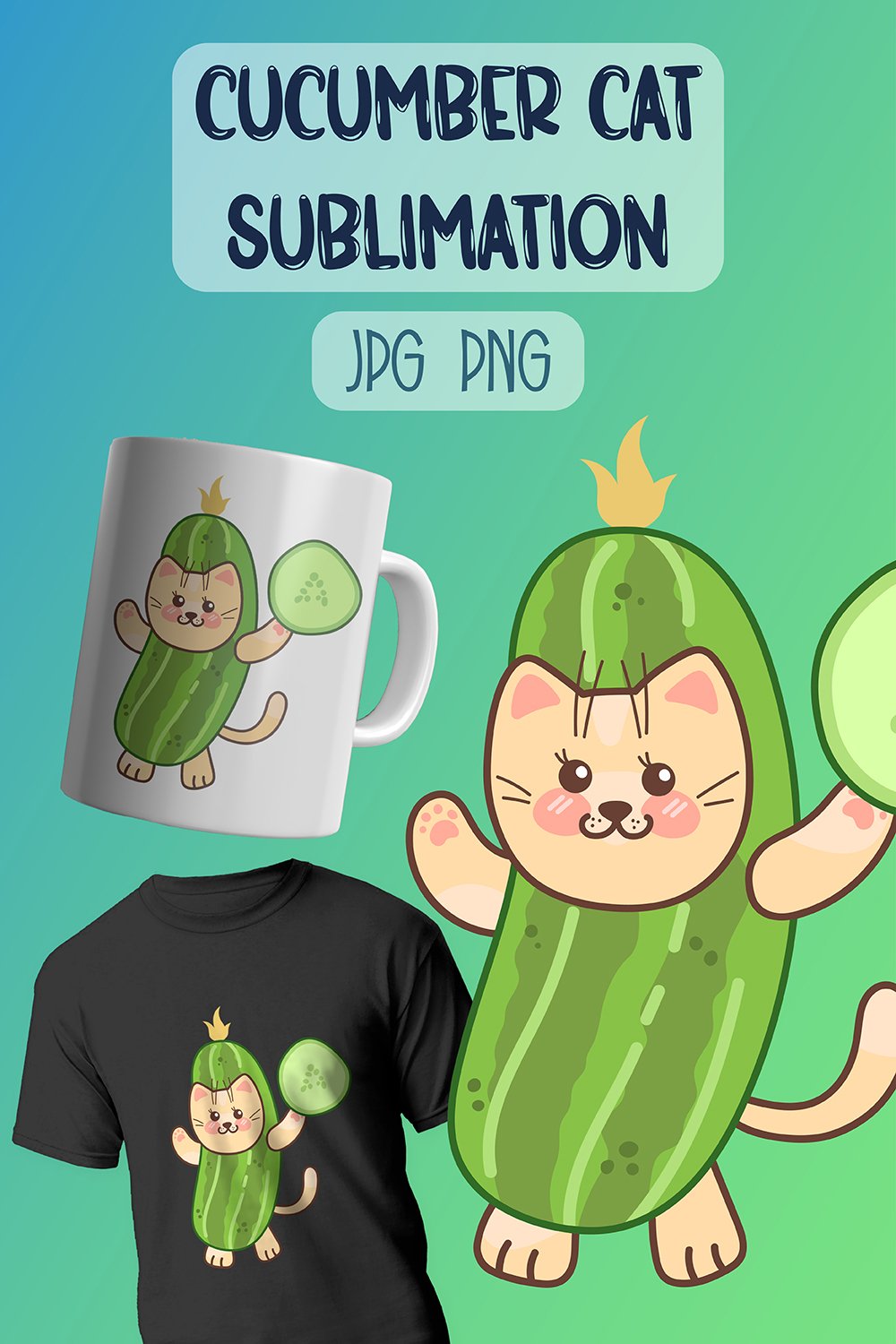 Cute Cat illustration png format Pet in cucumber suit