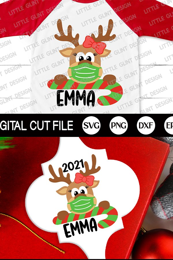 2022, Reindeer Girl Christmas SVG, Reindeer Mask Monogram