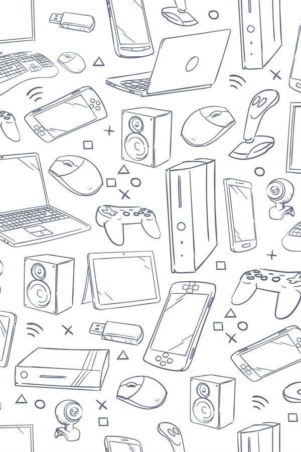 Computer game, device, social gaming vector sketch doodles s